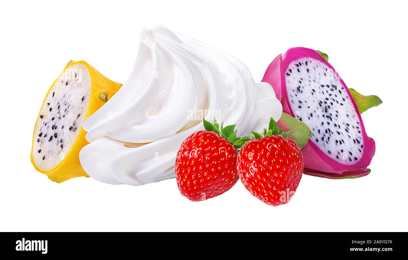 Strawberry with cream isolated on white background Stock Photo - Alamy