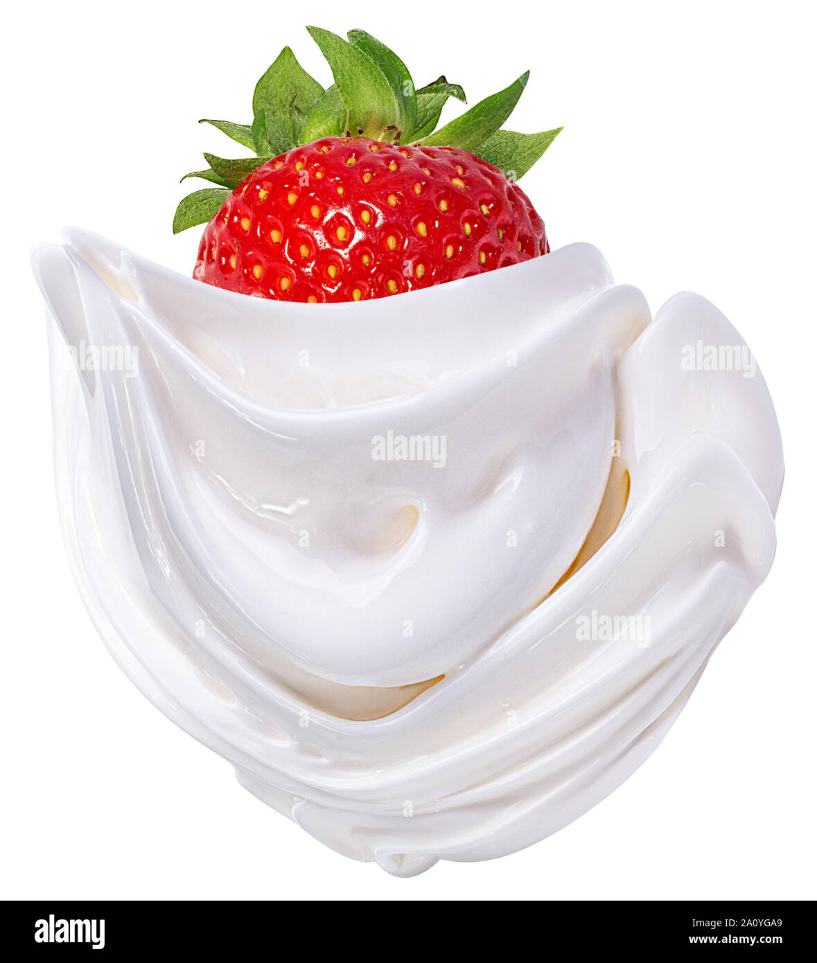 Strawberry with cream isolated on white background Stock Photo - Alamy