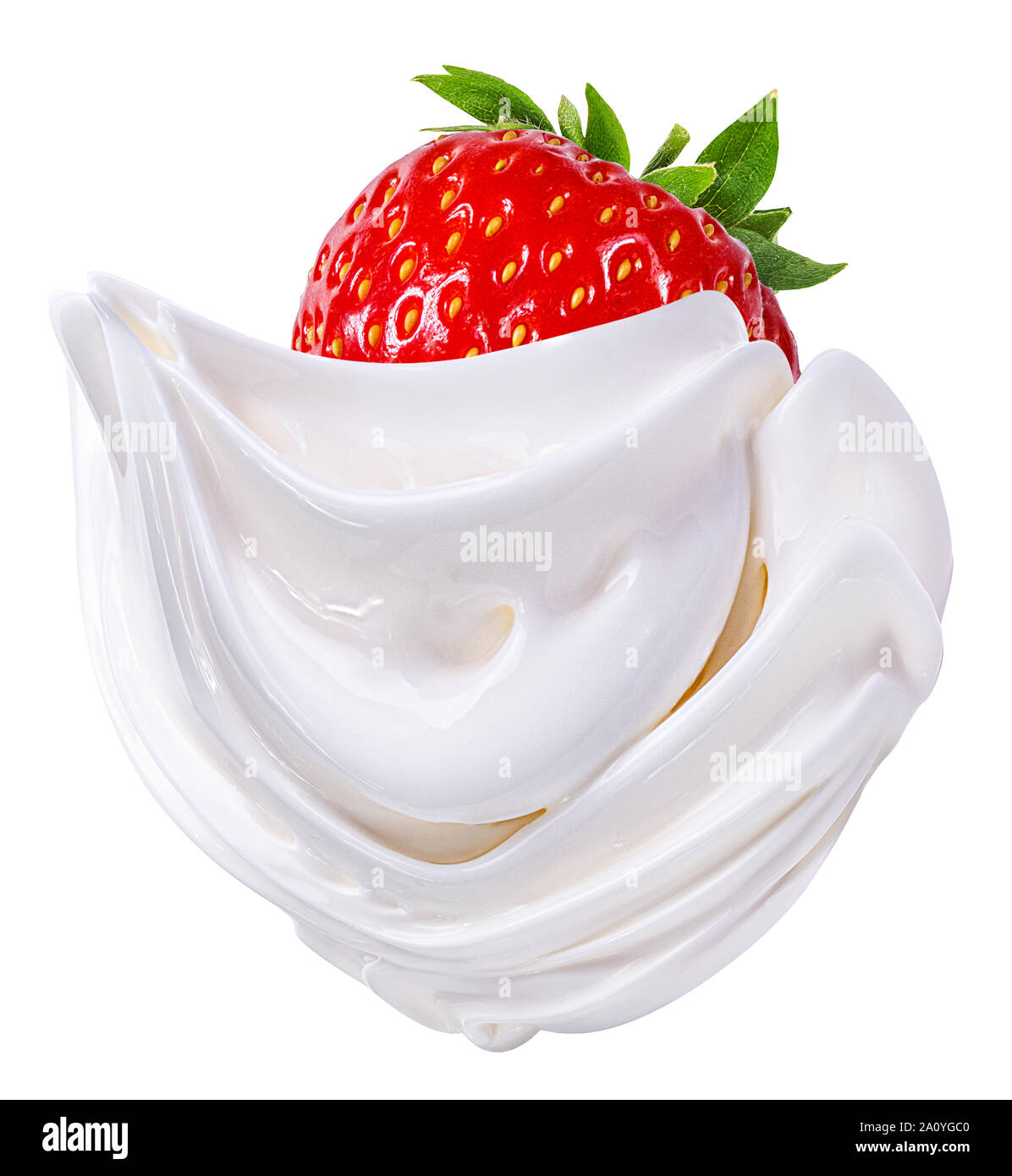 Strawberry with cream isolated on white background Stock Photo - Alamy