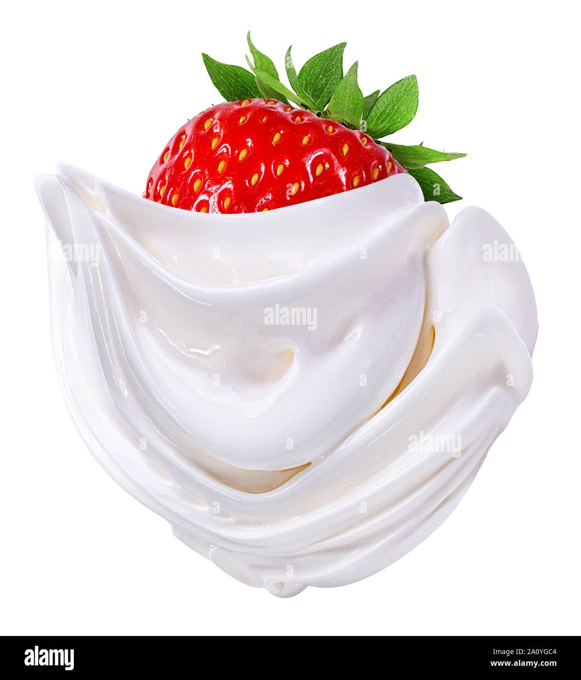 Strawberry with cream isolated on white background Stock Photo - Alamy
