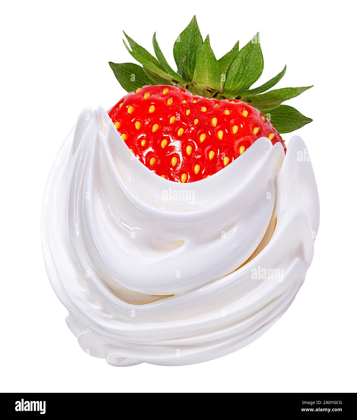 Strawberry with cream isolated on white background Stock Photo - Alamy