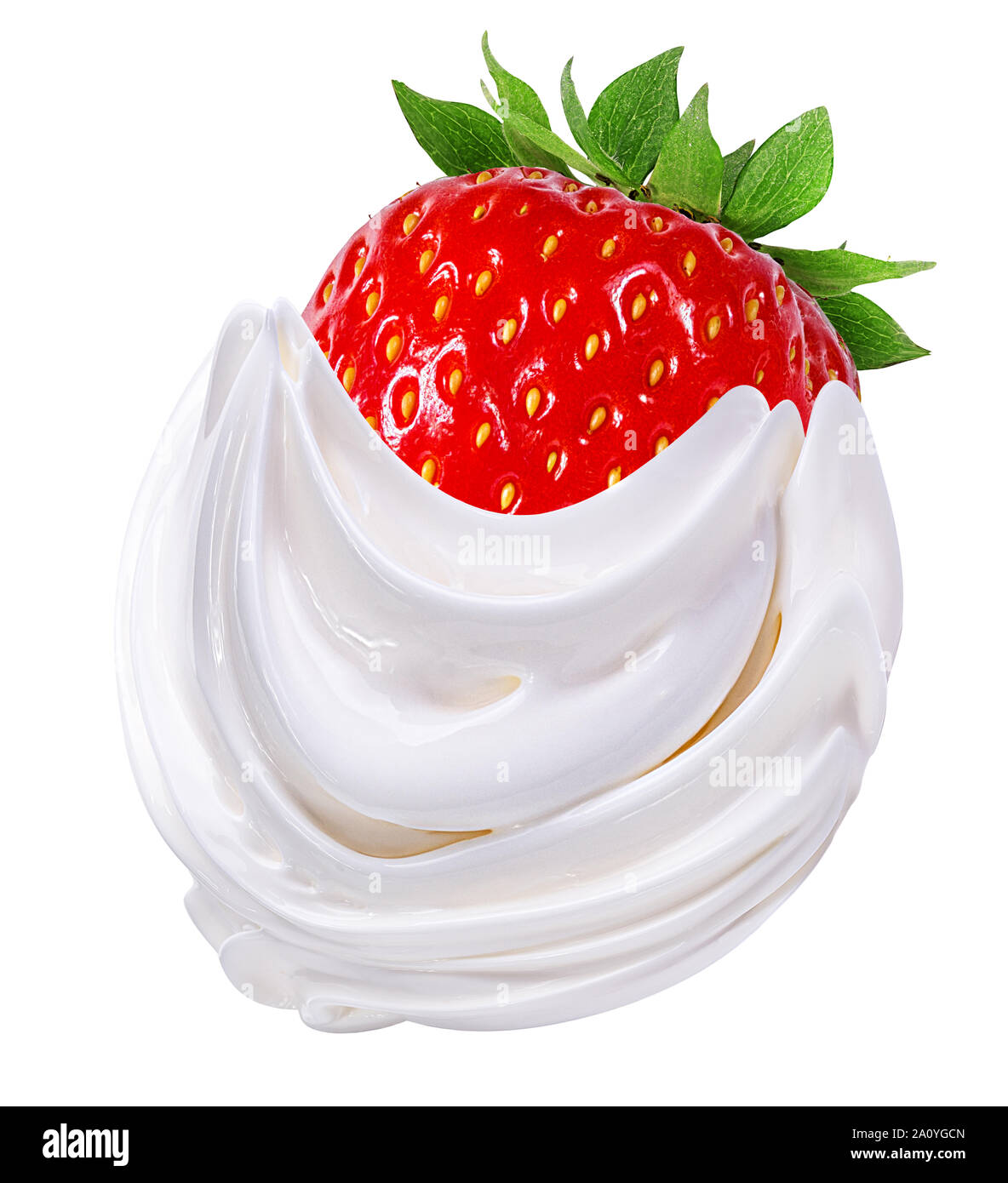 Strawberry with cream isolated on white background Stock Photo - Alamy