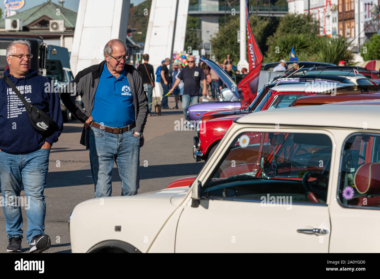 Twm middle aged white males viewing classic cars at Cars on the Beach ...