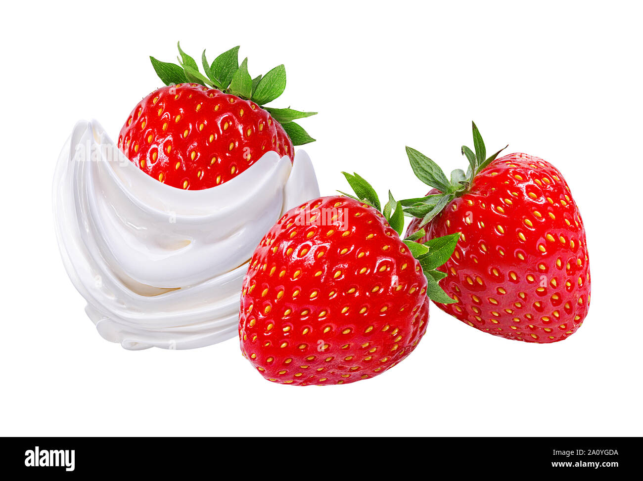 Strawberry with cream isolated on white background Stock Photo - Alamy