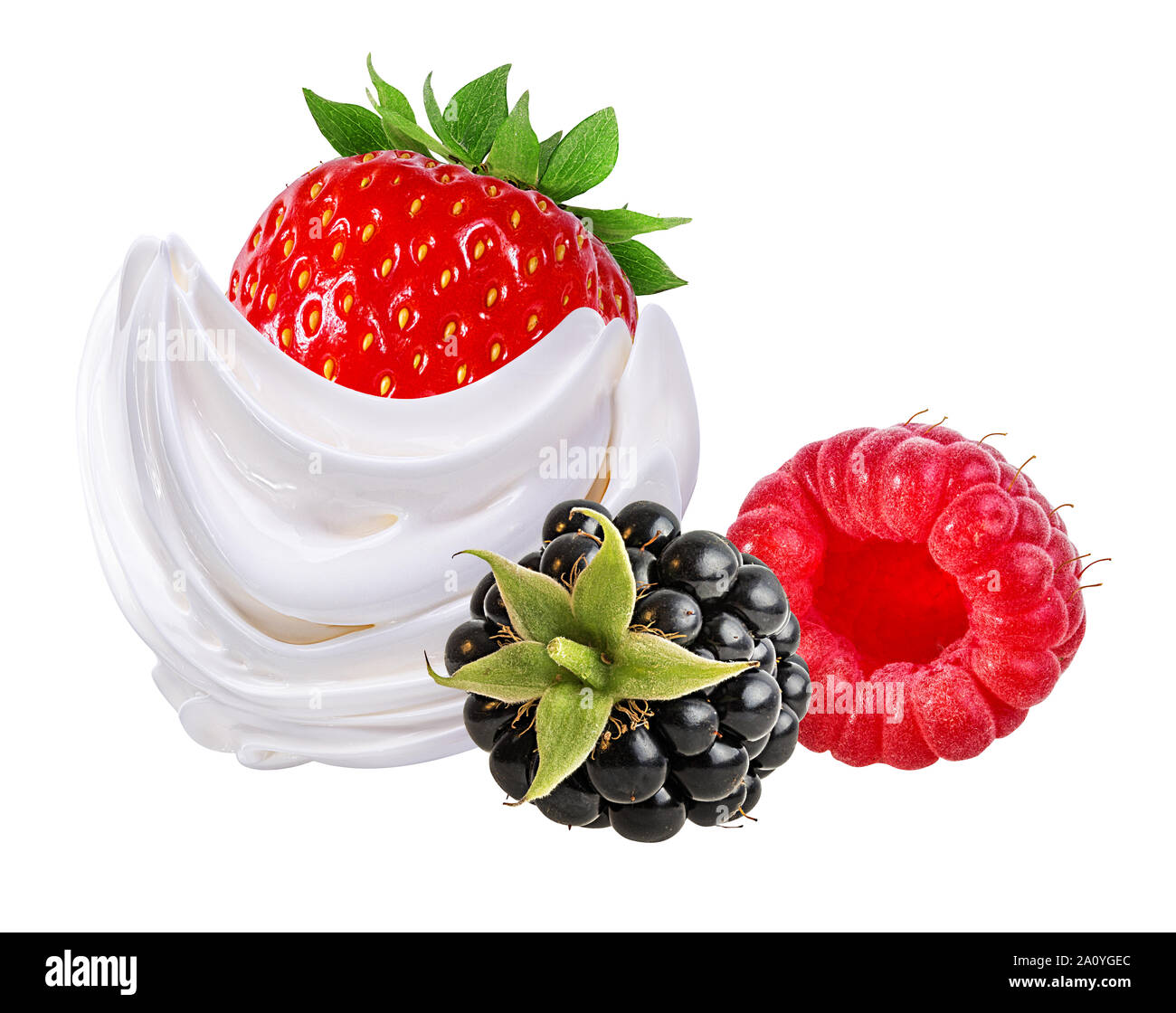 Strawberry,raspberry,blackberry with cream isolated on white background ...