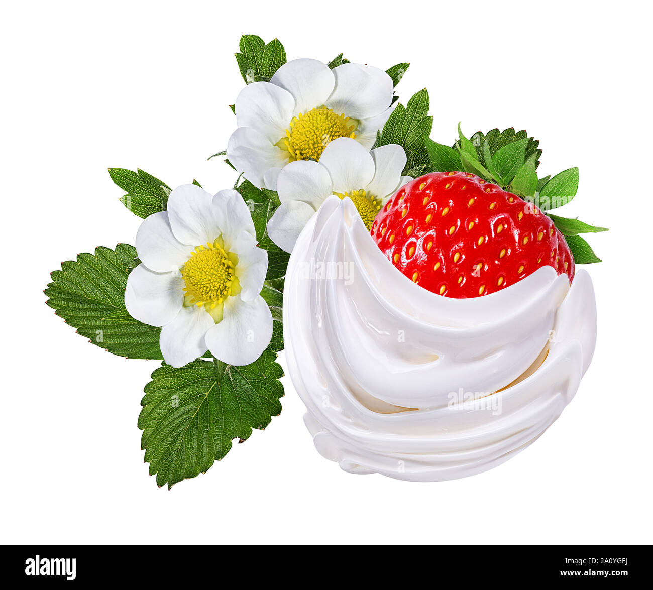 Strawberry with cream isolated on white background Stock Photo - Alamy