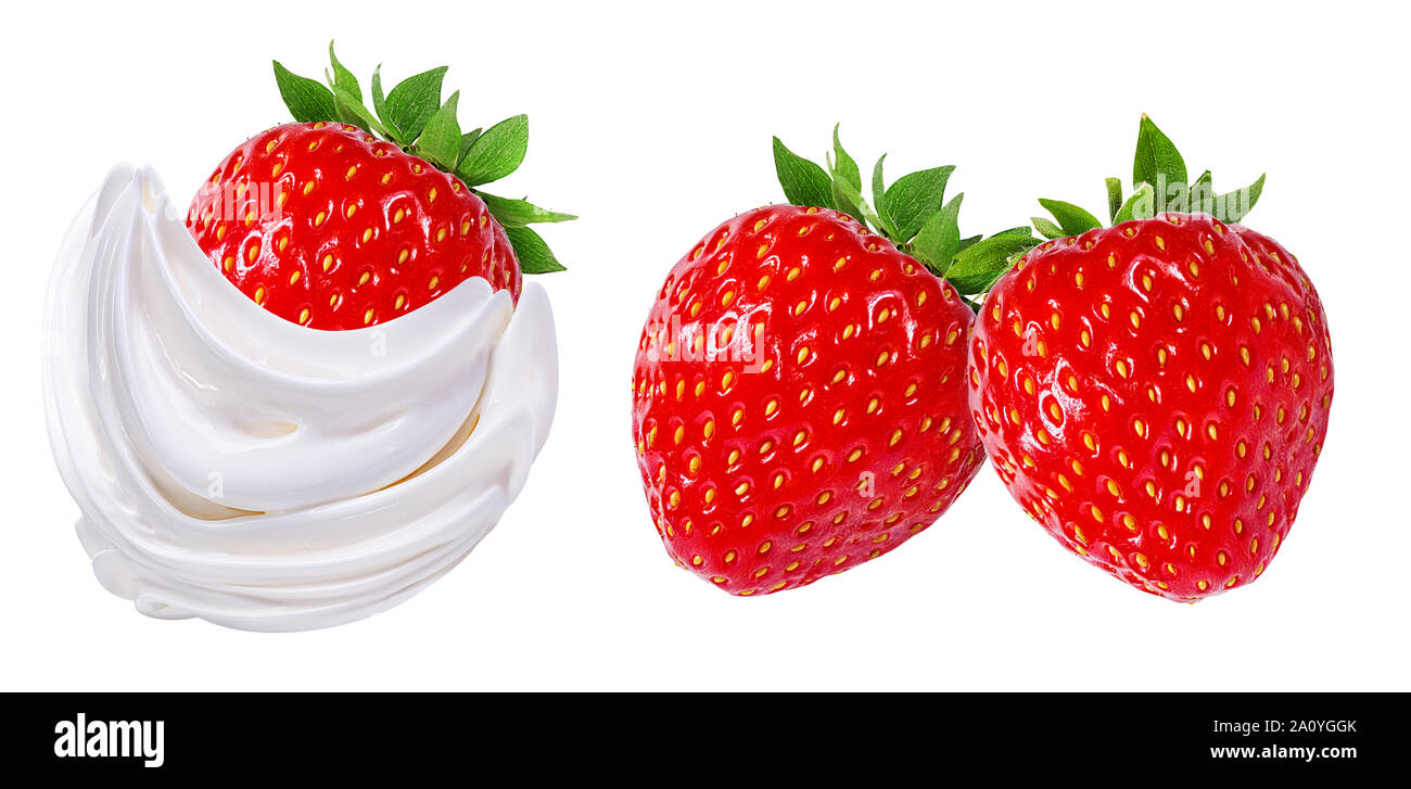 Strawberry with cream isolated on white background Stock Photo - Alamy