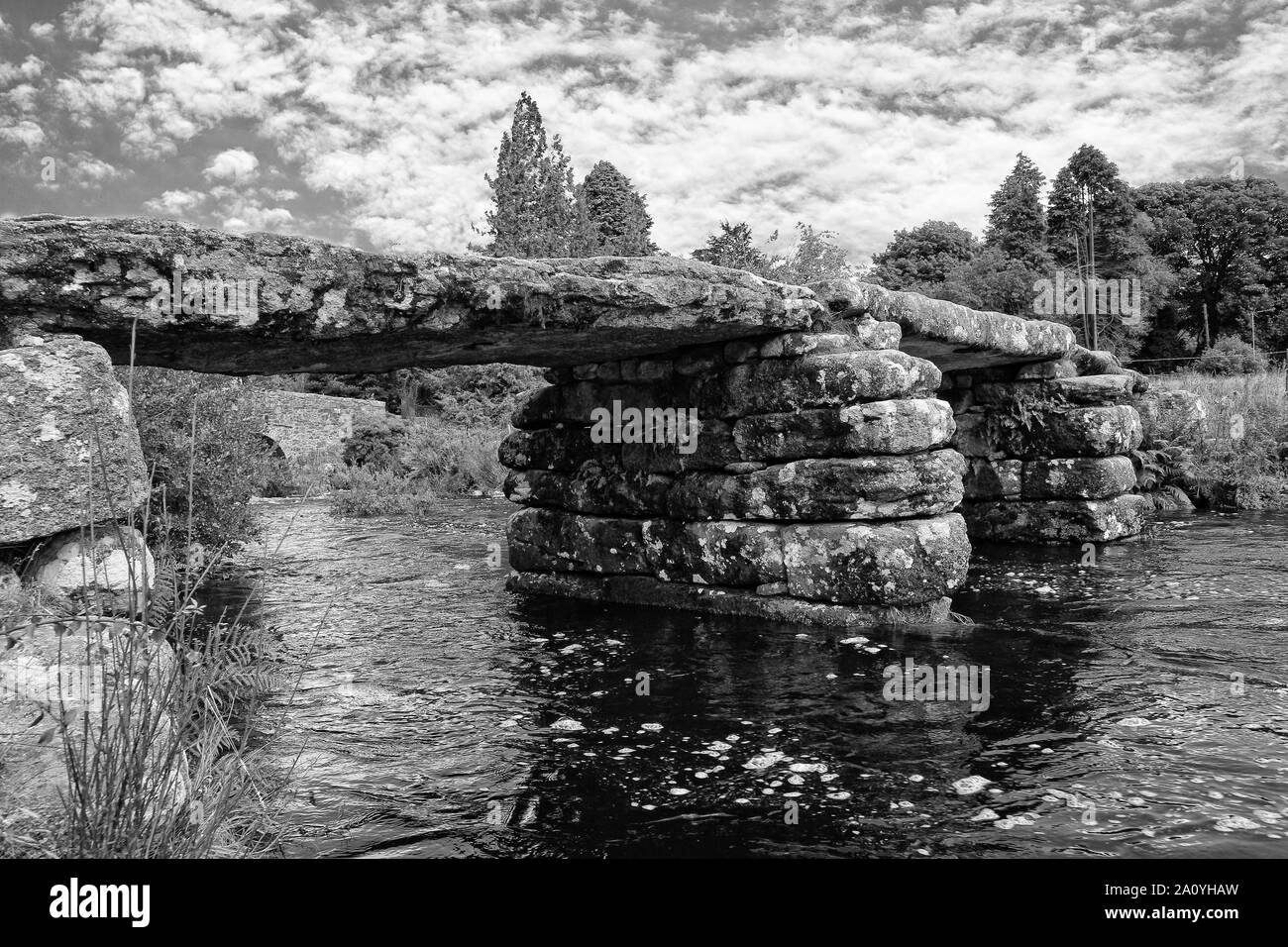 Old stone clapper bridge Black and White Stock Photos & Images - Alamy