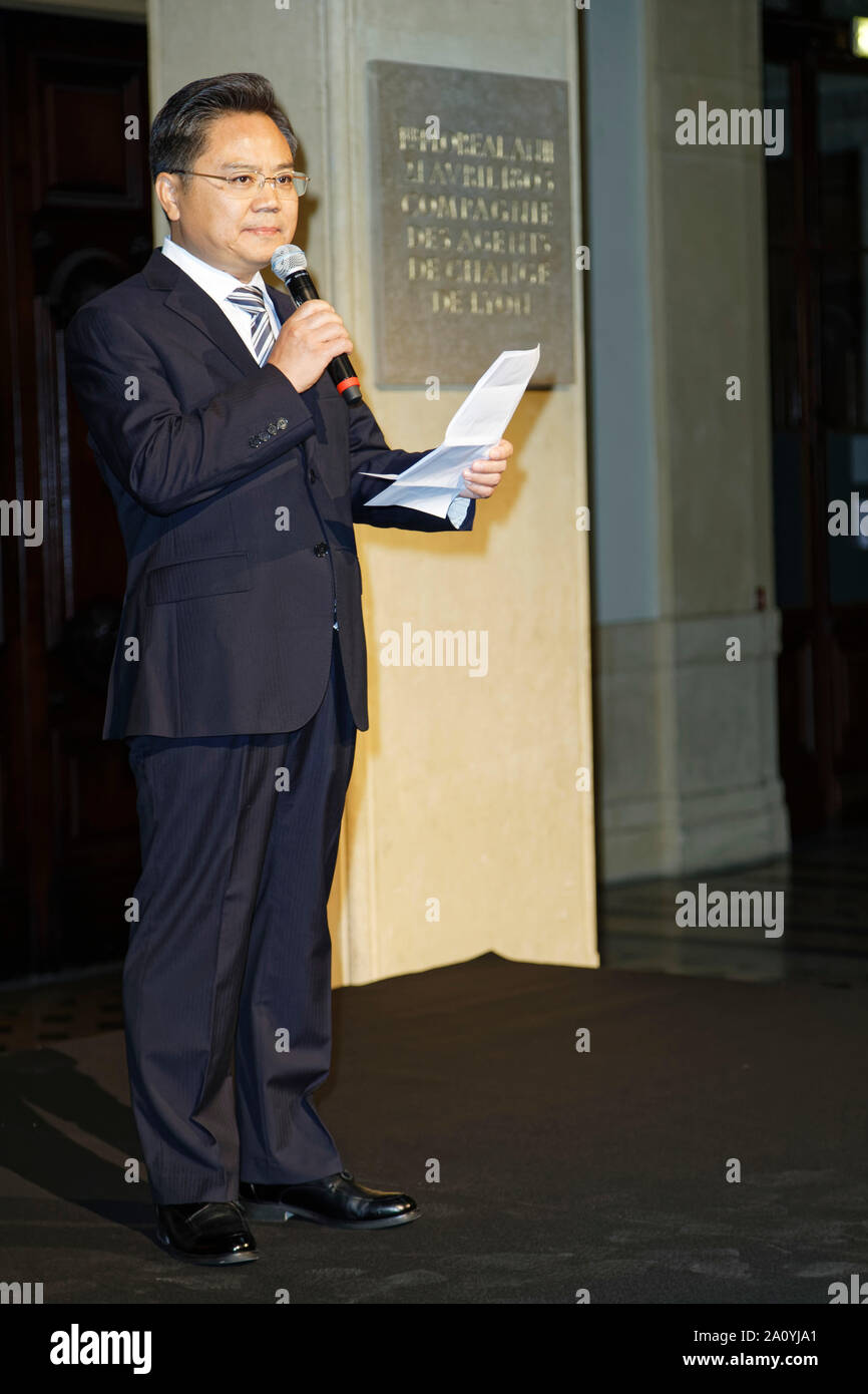 Lyon, France. 20th Sep, 2019. Lin Yueran speaks during the opening ...