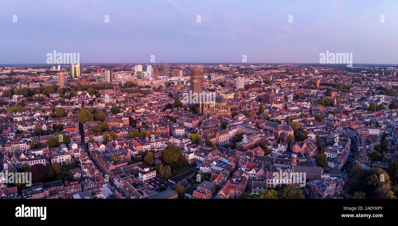 Panoramic aerial view of the medieval Dutch city centre of Utrecht with ...