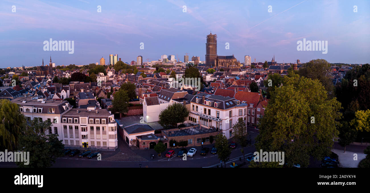 Aerial view of the medieval Dutch city centre of Utrecht with cathedral ...