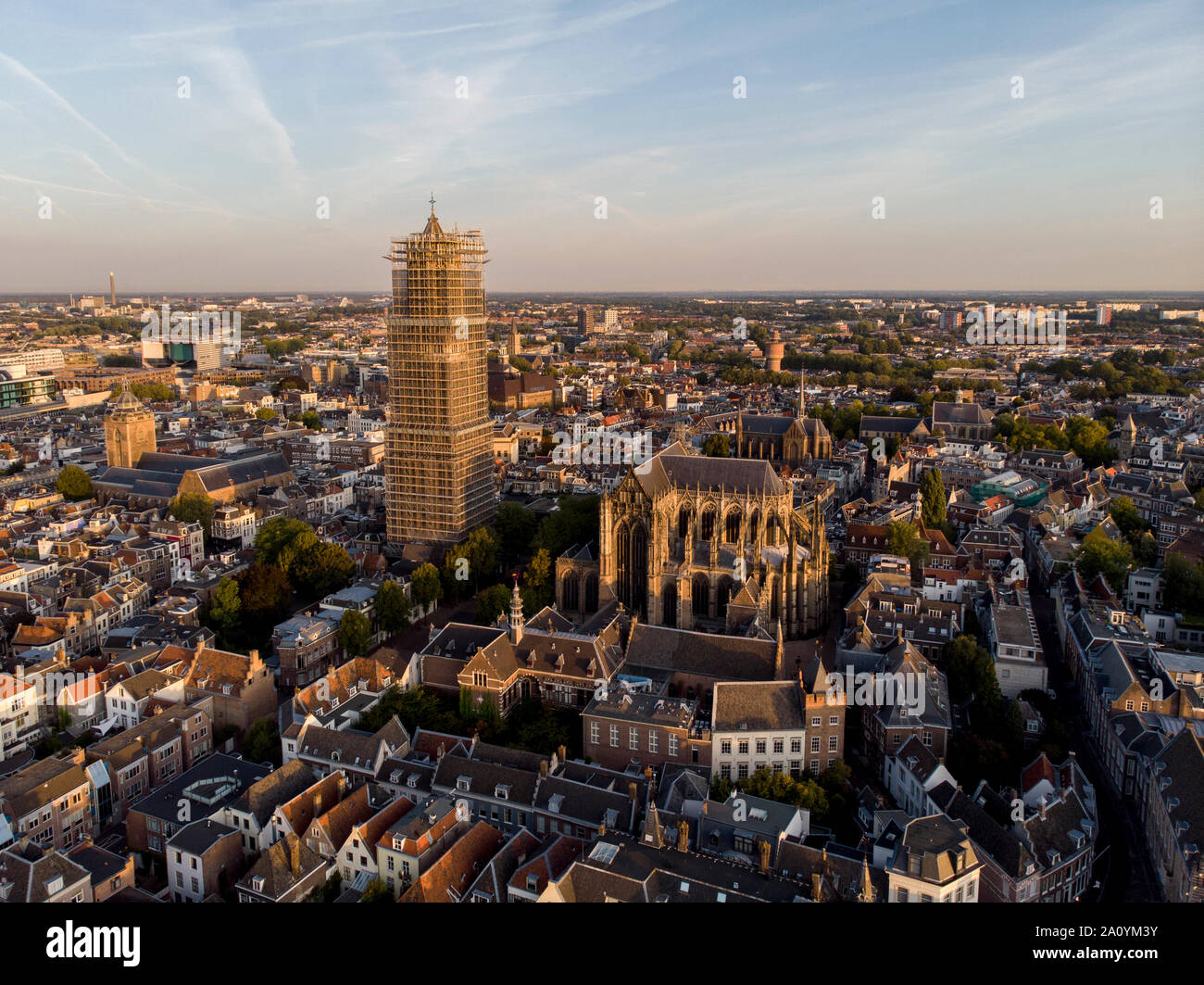 Aerial view of the medieval Dutch city centre of Utrecht with the ...