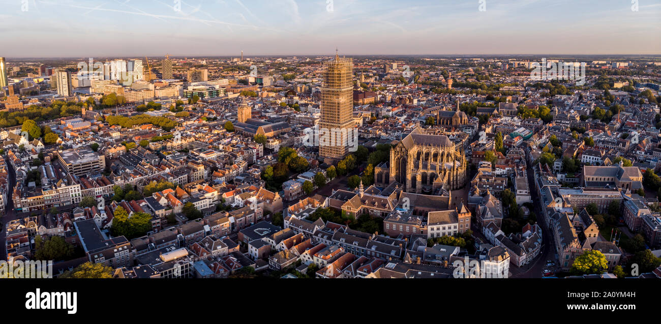 Panoramic aerial view of the medieval Dutch city centre of Utrecht with ...