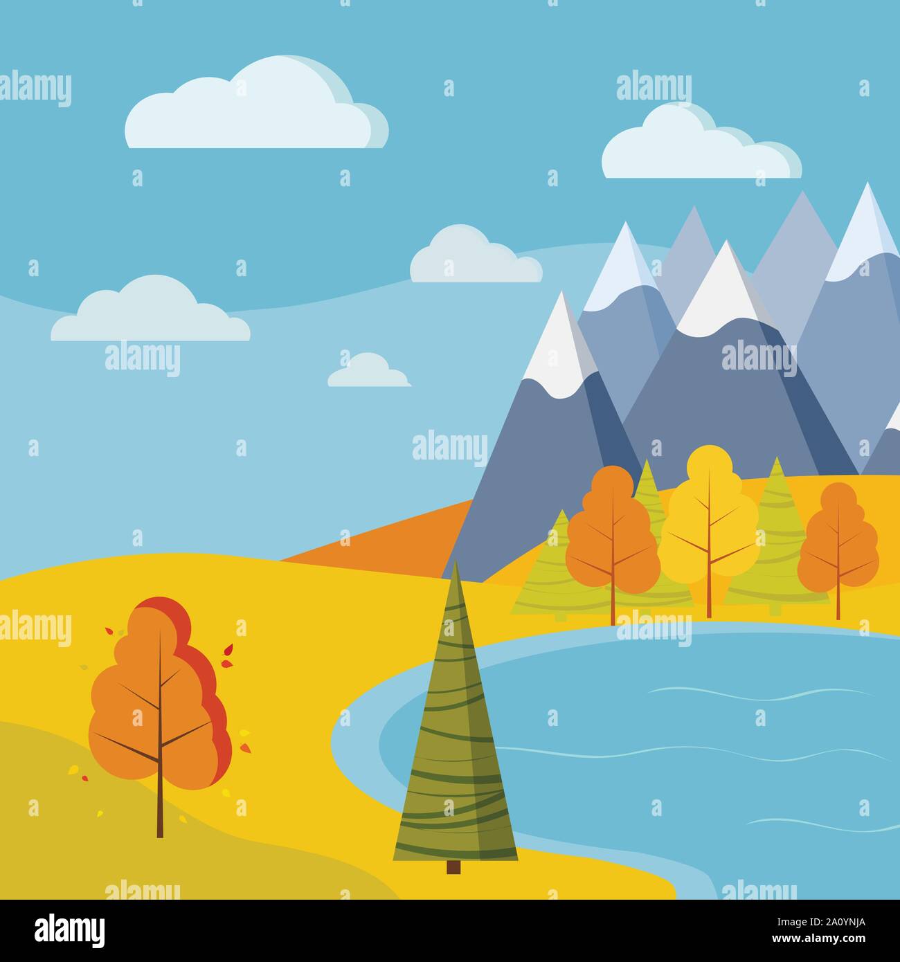 Blue lake autumn trees Stock Vector Images - Alamy