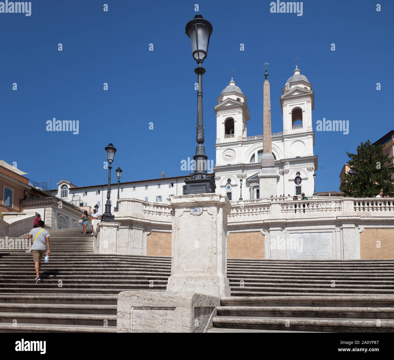 Tourists at the Spanish Steps leading up to the Sallustian Obelisk and ...