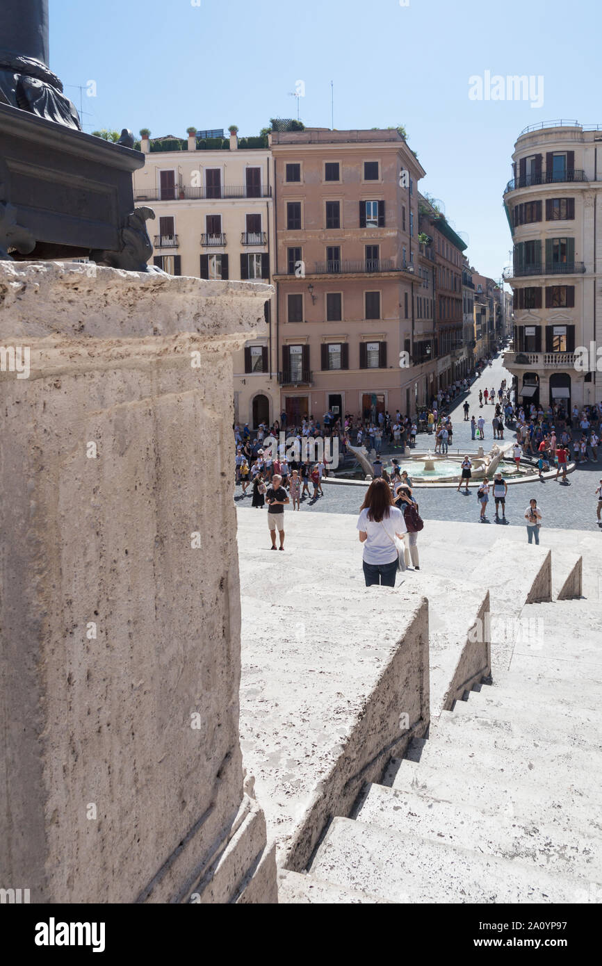 Tourists at the Spanish Steps leading up to the Sallustian Obelisk and ...