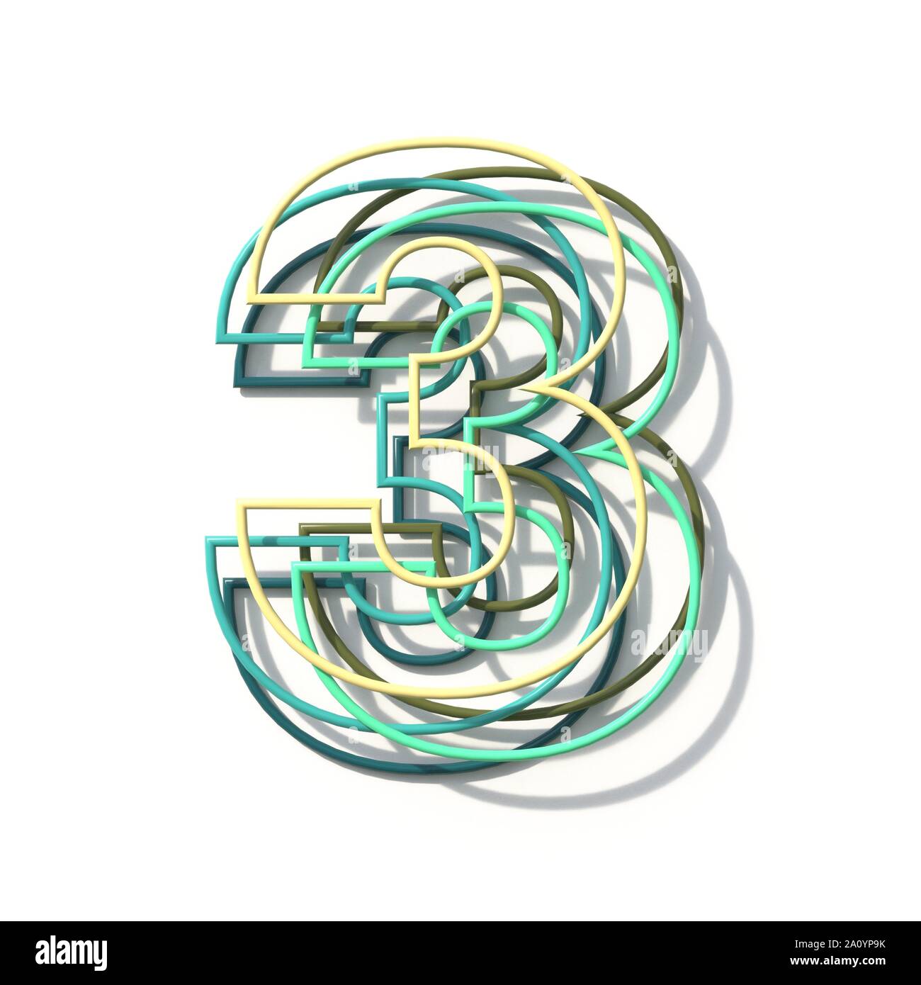Three colors line font Number 3 THREE 3D rendering illustration ...