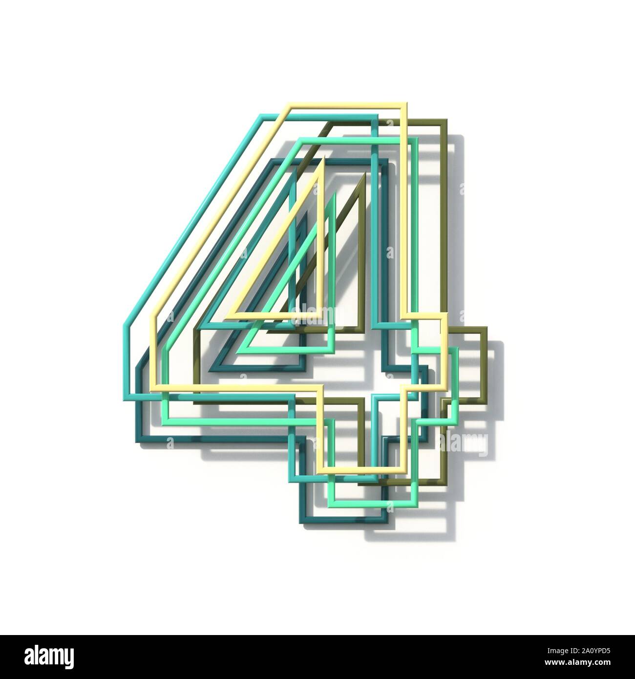 Three colors line font Number 4 FOUR 3D rendering illustration isolated ...
