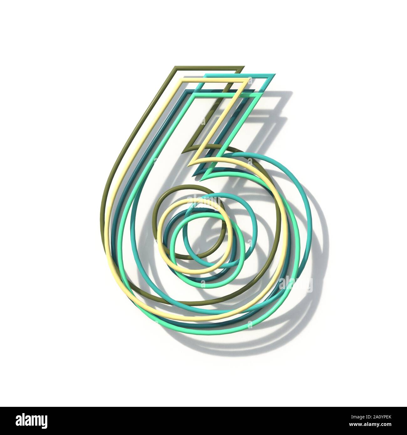 Three colors line font Number 6 SIX 3D rendering illustration isolated ...