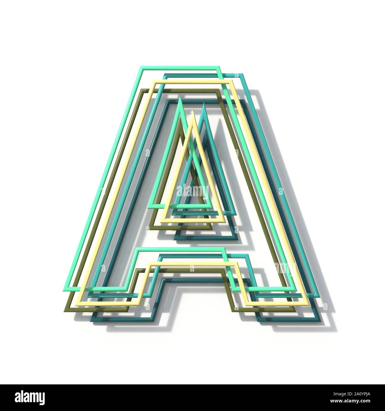 Three colors line font Letter A 3D rendering illustration isolated on ...