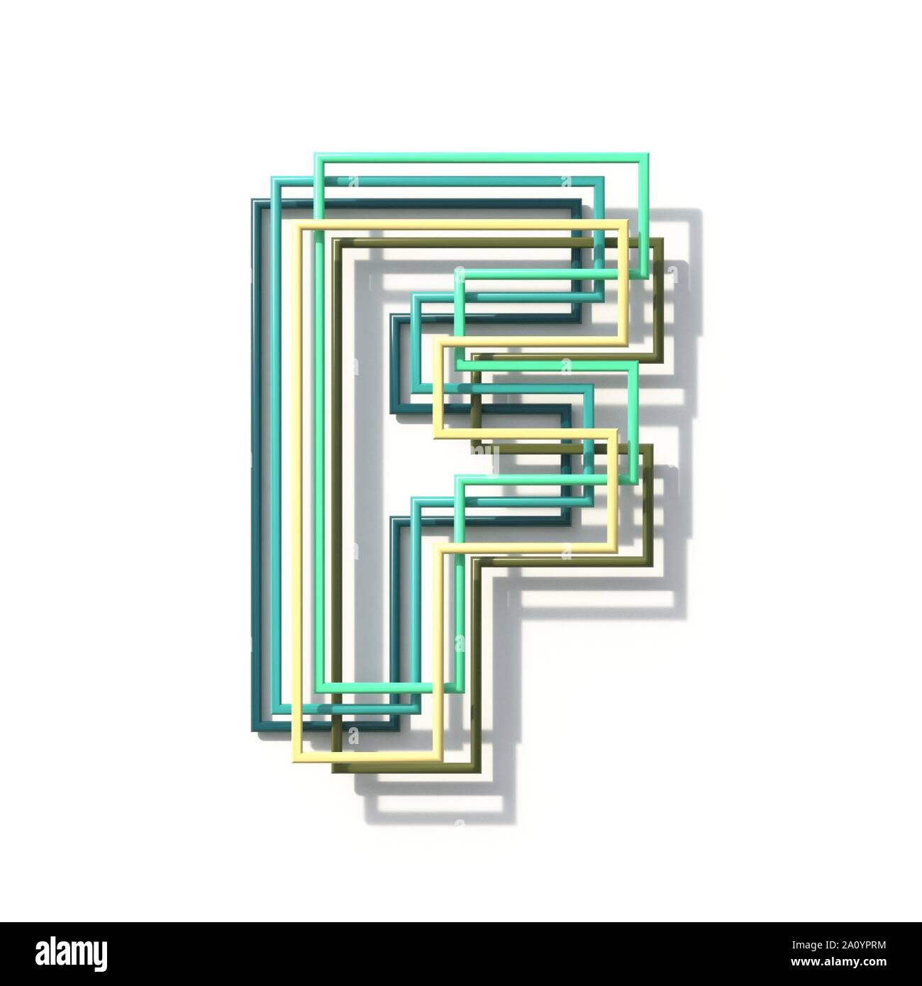 Three colors line font Letter F 3D rendering illustration isolated on ...