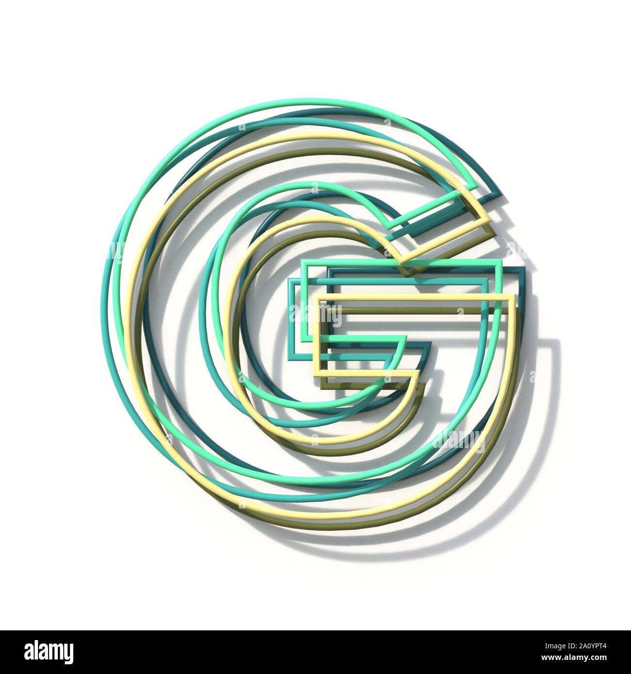 Three colors line font Letter G 3D rendering illustration isolated on ...