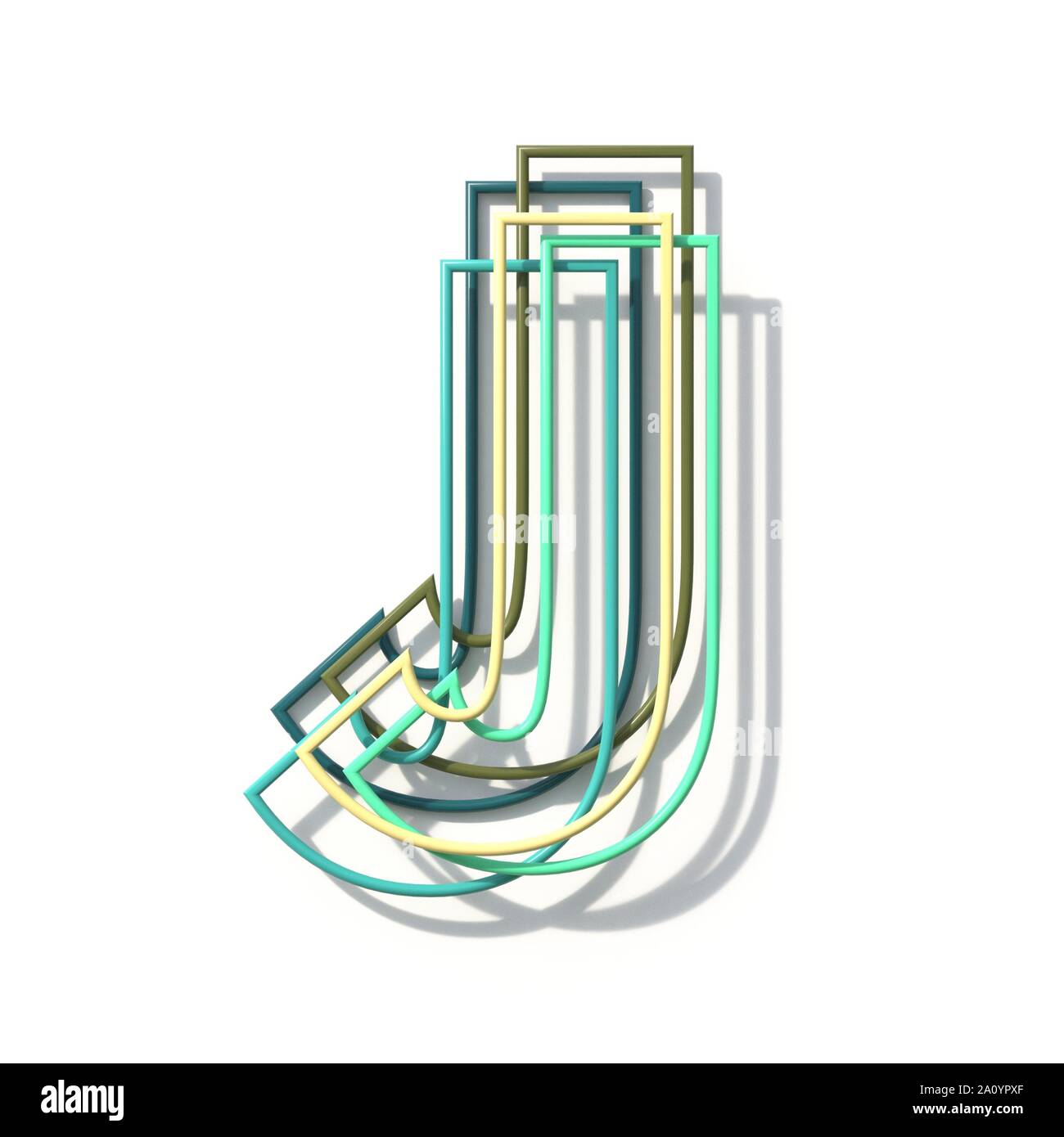 Three colors line font Letter J 3D rendering illustration isolated on ...
