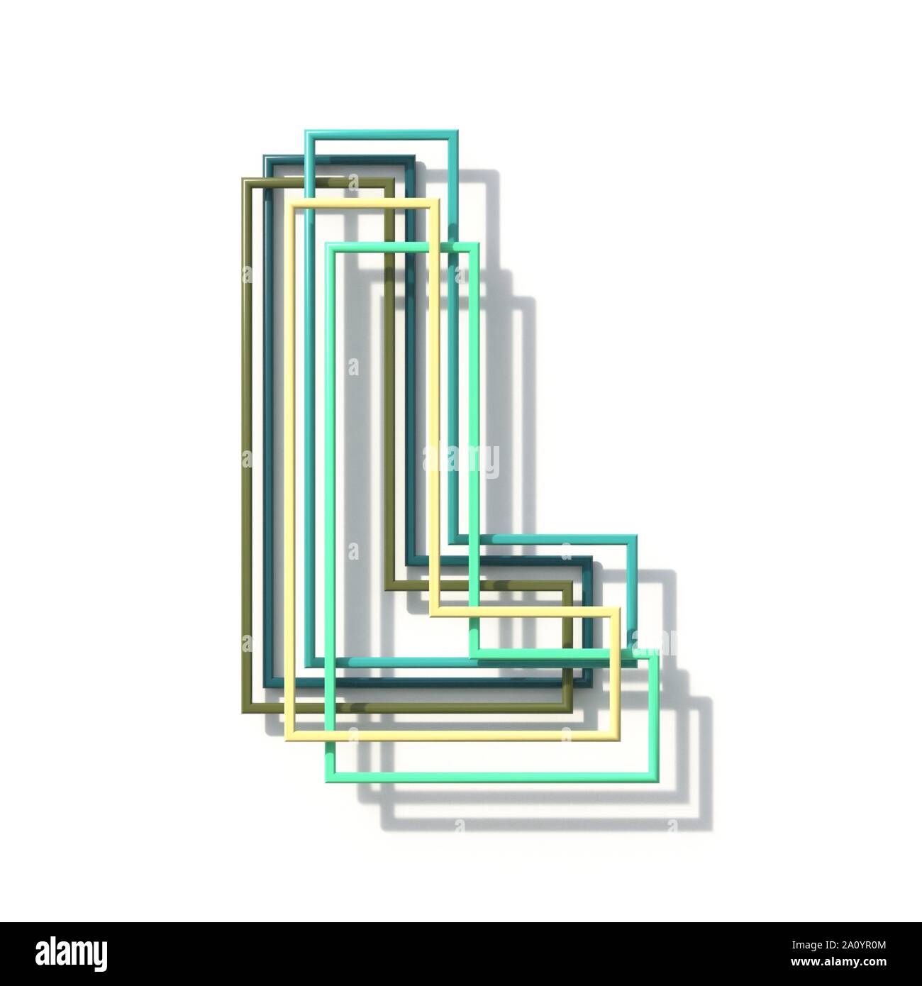 Three colors line font Letter L 3D rendering illustration isolated on ...