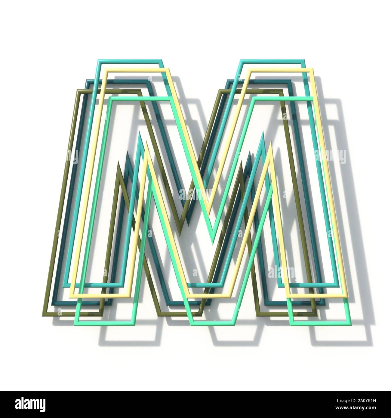 Three colors line font Letter M 3D rendering illustration isolated on ...
