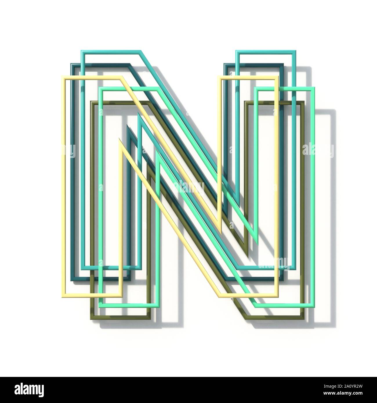 Three colors line font Letter N 3D rendering illustration isolated on ...