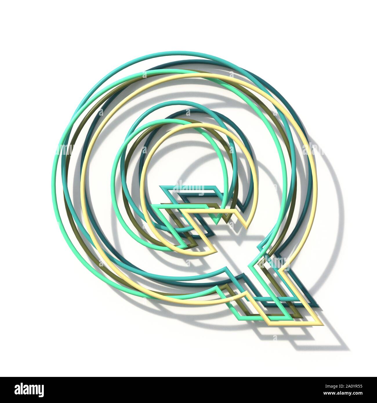 Three colors line font Letter Q 3D rendering illustration isolated on ...