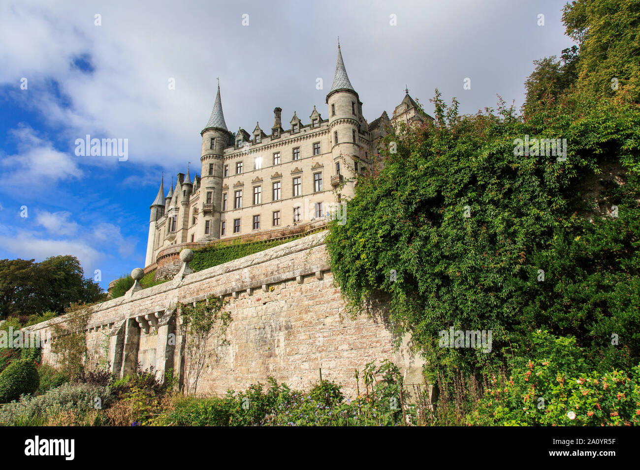 Stunning view of Dunrobin Castle from the gardens of the castle Stock ...