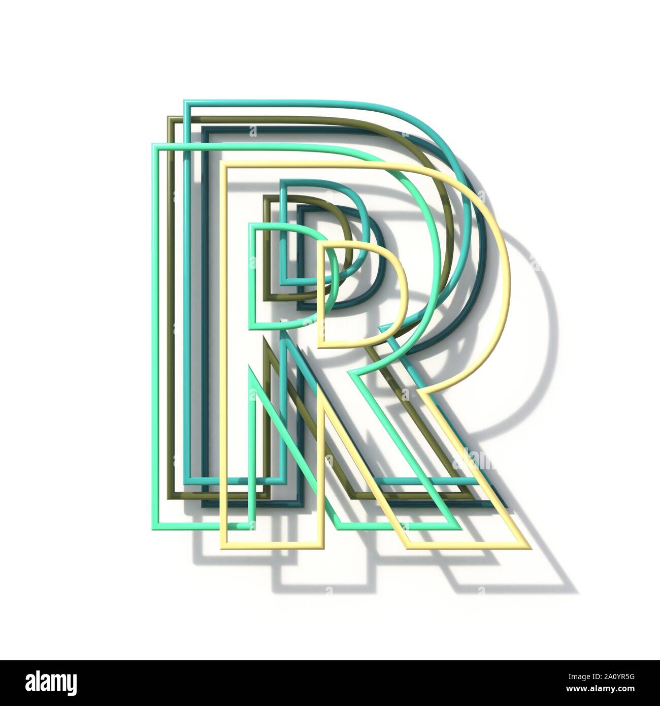 Three colors line font Letter R 3D rendering illustration isolated on ...