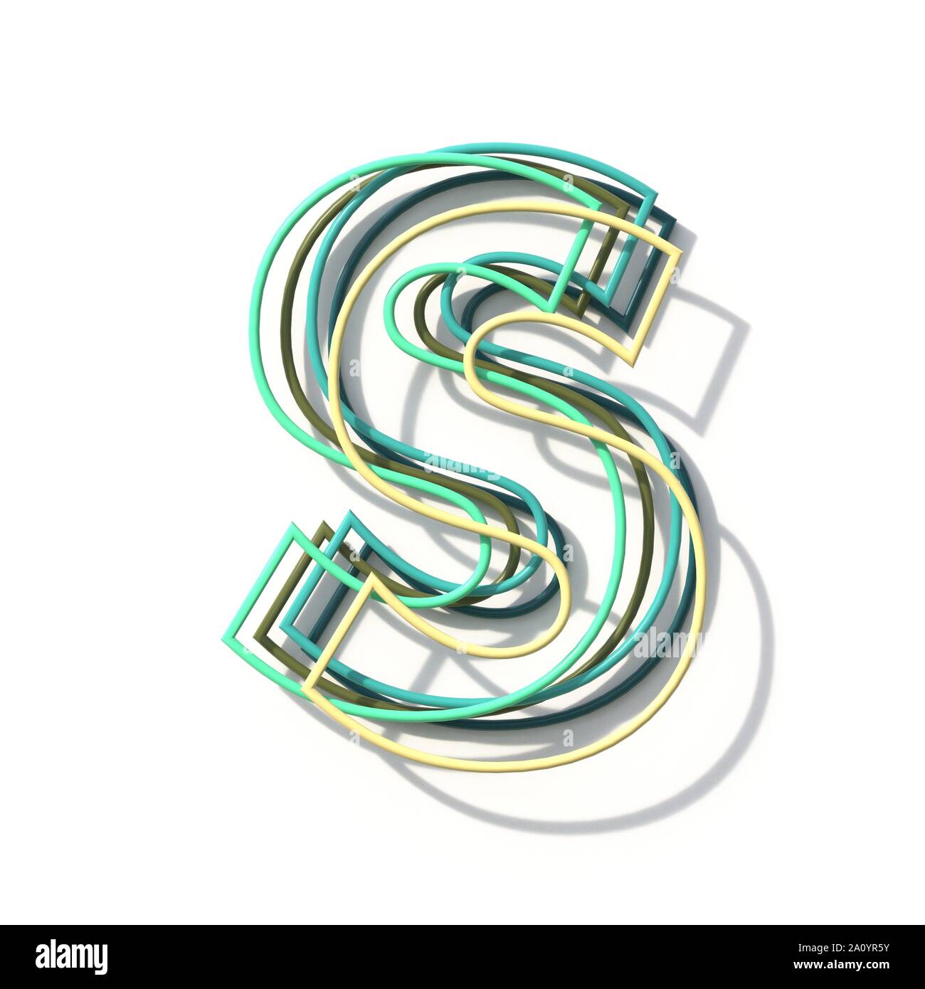 Three colors line font Letter S 3D rendering illustration isolated on ...