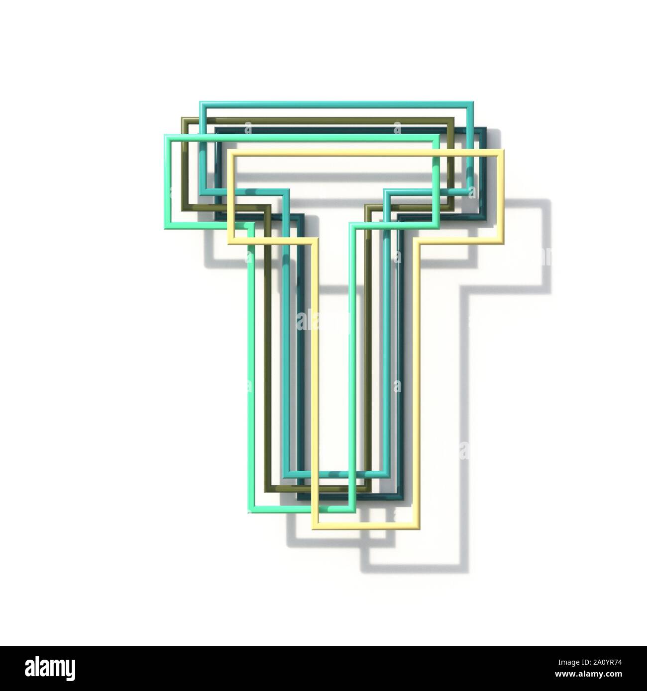 Three colors line font Letter T 3D rendering illustration isolated on white background Stock ...