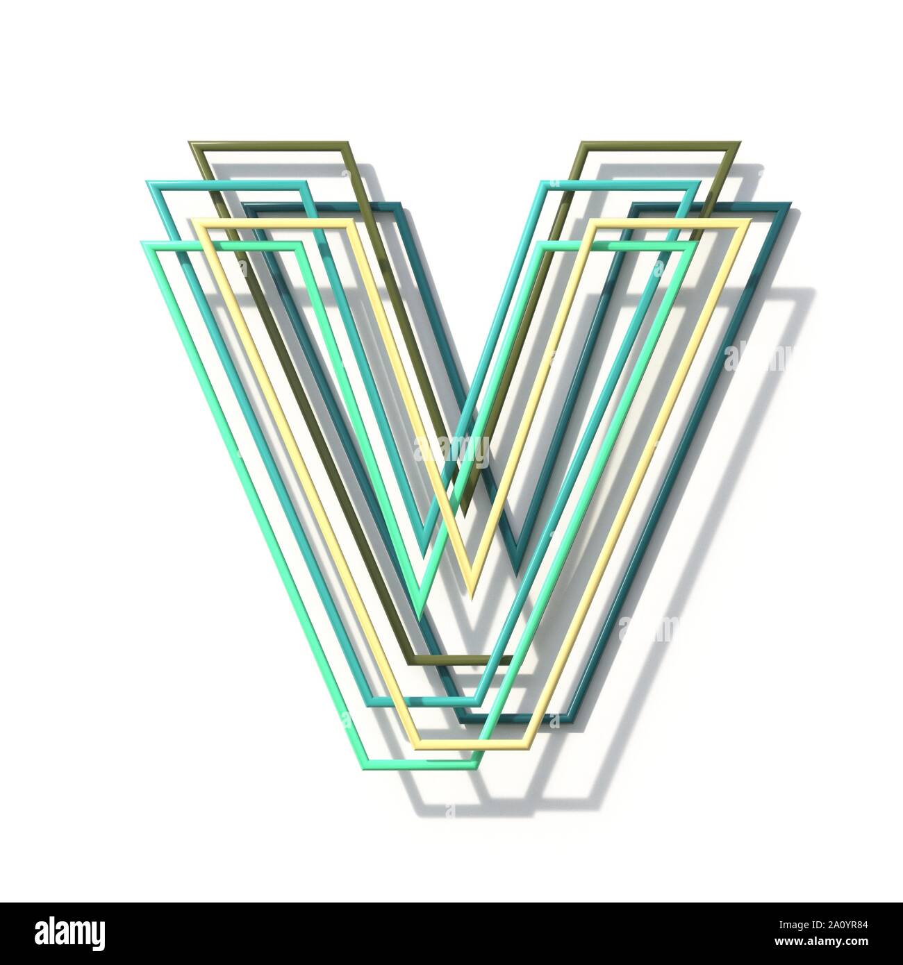 Three colors line font Letter V 3D rendering illustration isolated on ...