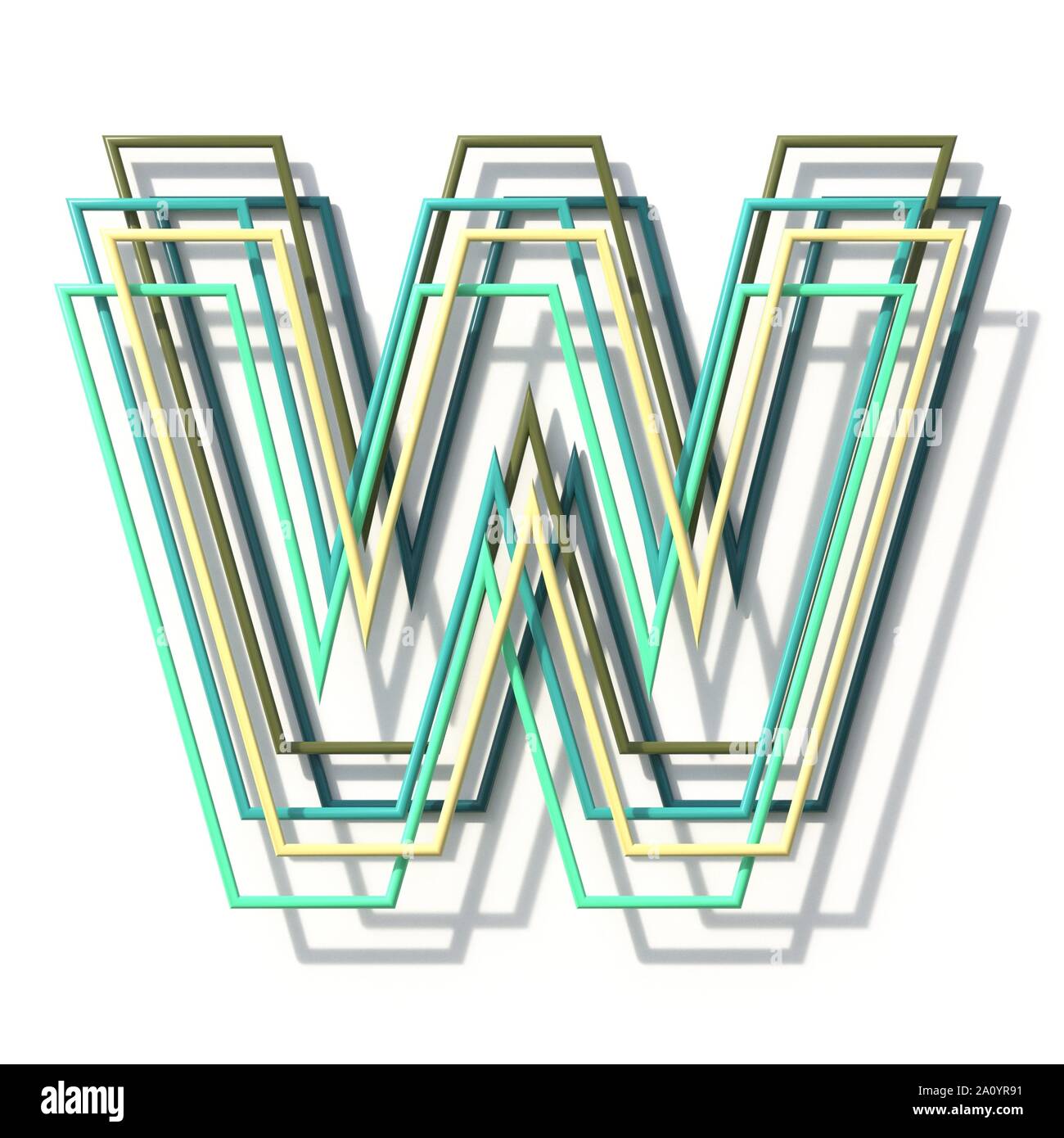 Three colors line font Letter W 3D rendering illustration isolated on ...