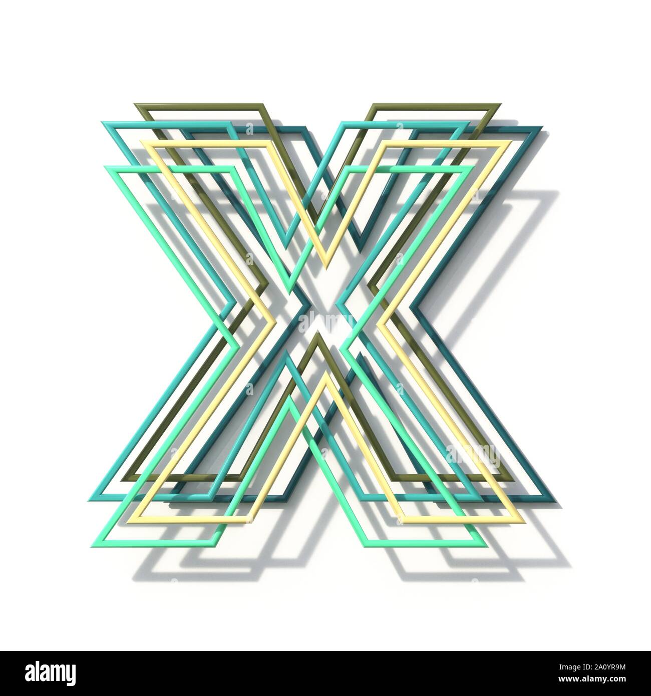 Three colors line font Letter X 3D rendering illustration isolated on ...
