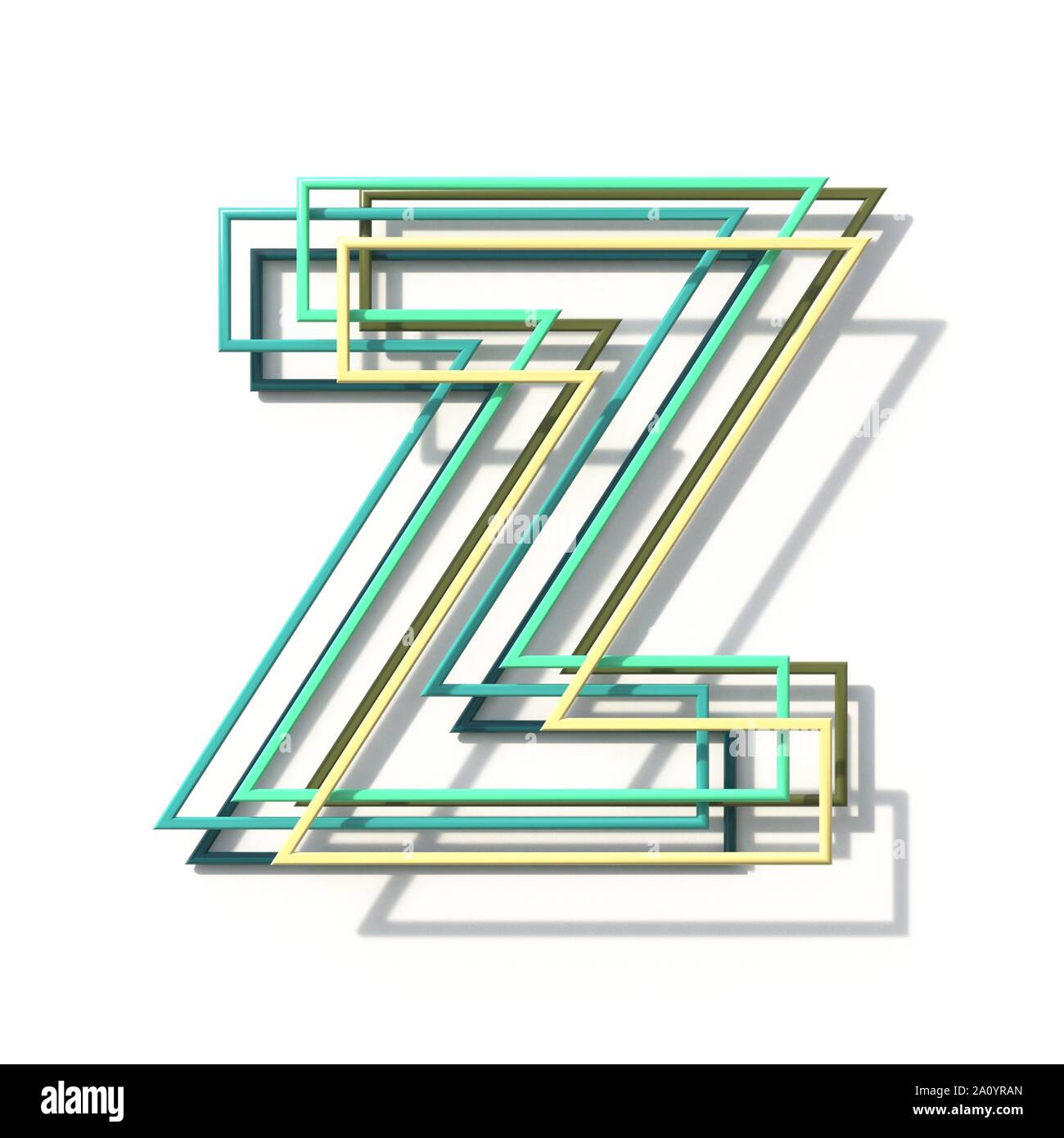 Three colors line font Letter Z 3D rendering illustration isolated on ...