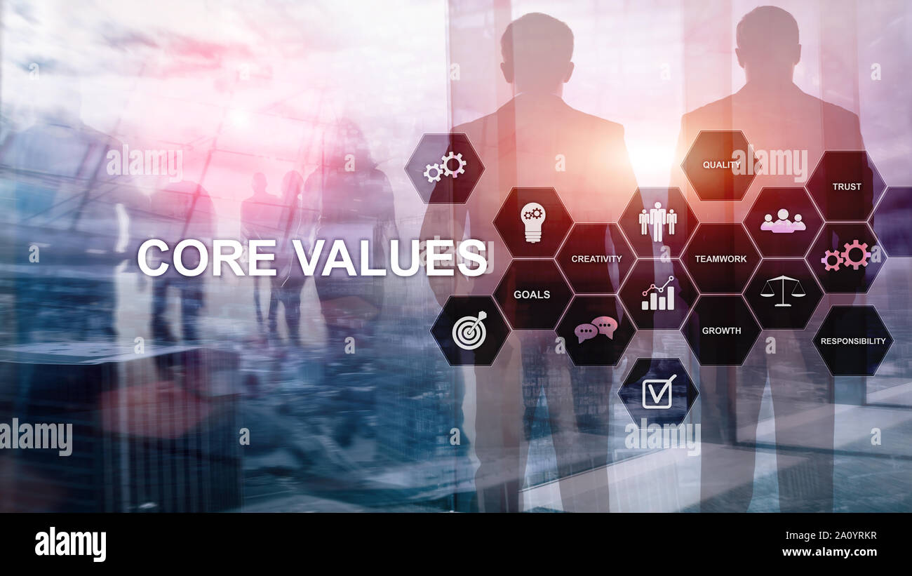 Core values concept on virtual screen. Business and finance solutions ...
