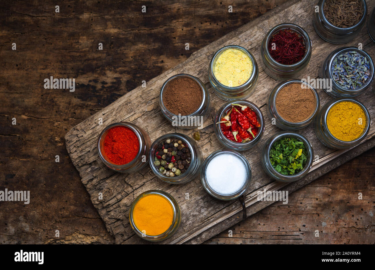 Large collection of spices and food ingredients in small bowls Stock ...