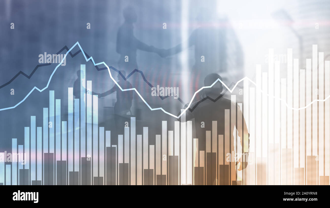 Double exposure Financial graphs and diagrams. Business, economics and ...