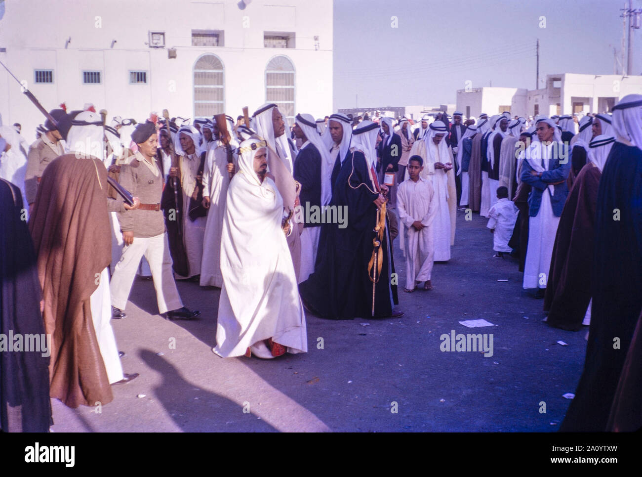 The first Emir of Bahrain Isa bin Salman Al Khalifa with his security ...