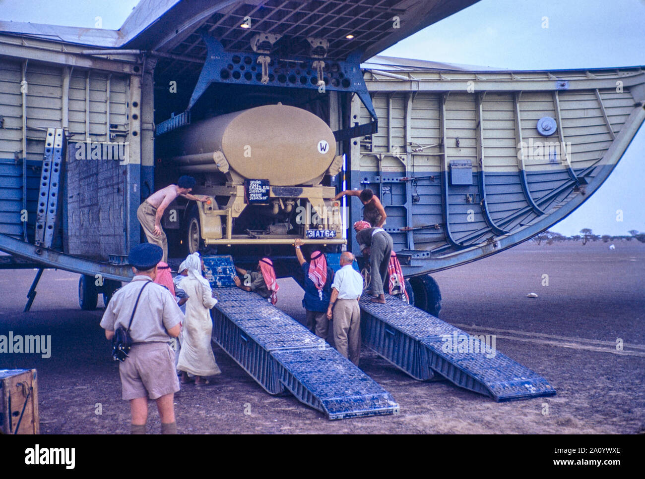 Freight being off loaded from a Beverley heavy transport aircraft ...
