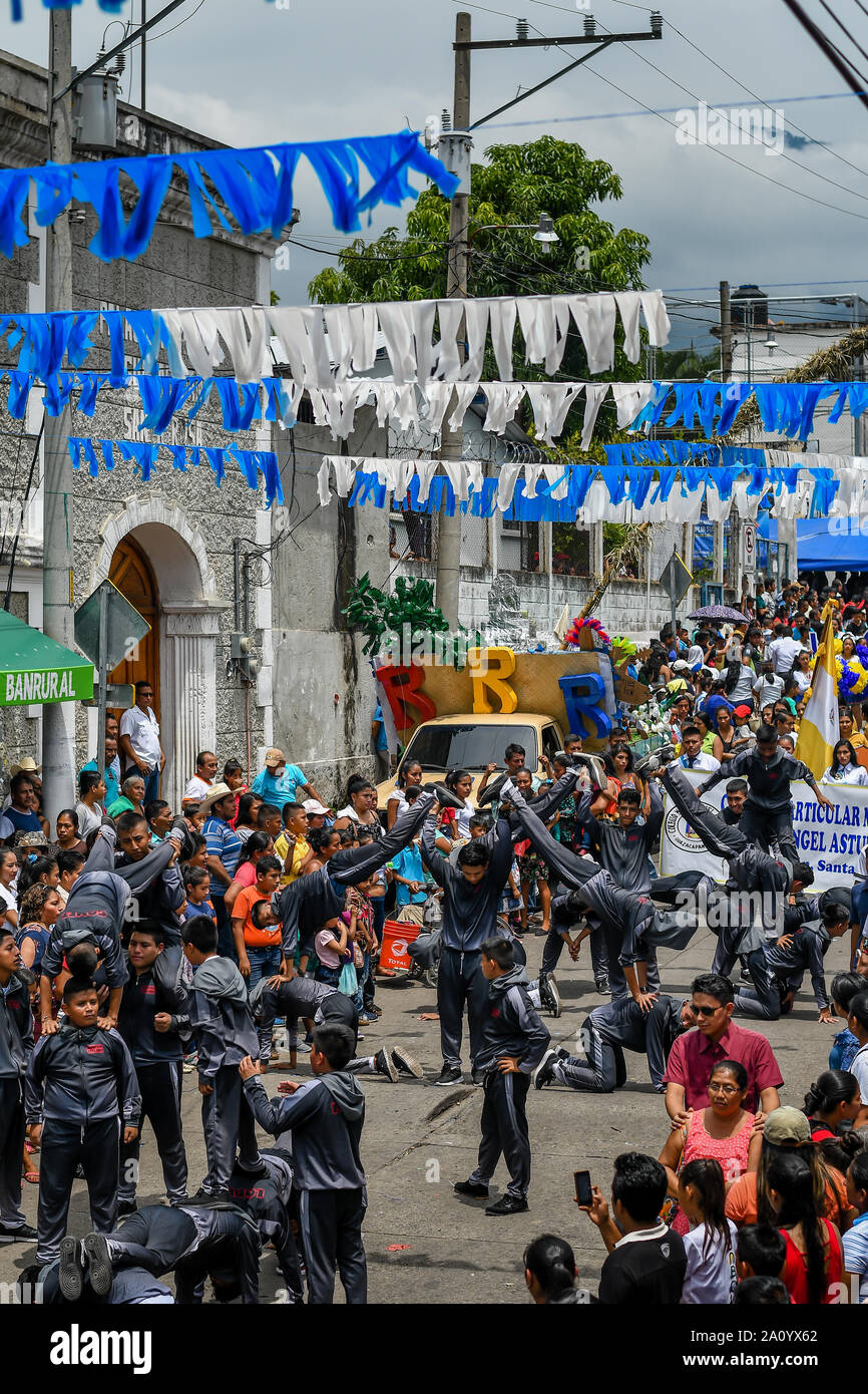 Hispanic cheerleaders in latin parade in Santa Rosa Guatemala Stock ...