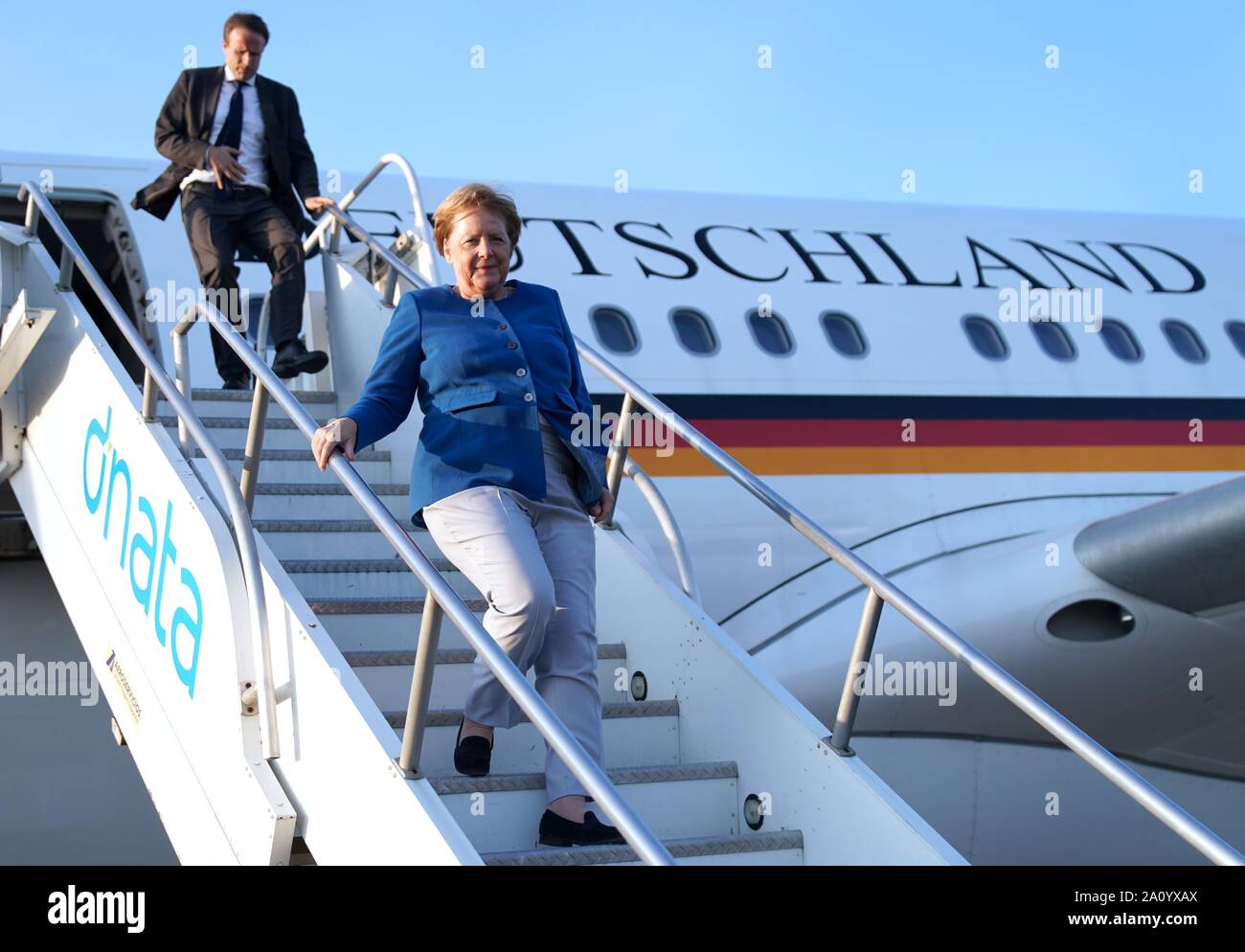 New York, USA. 22nd Sep, 2019. Chancellor Angela Merkel (CDU) arrives ...