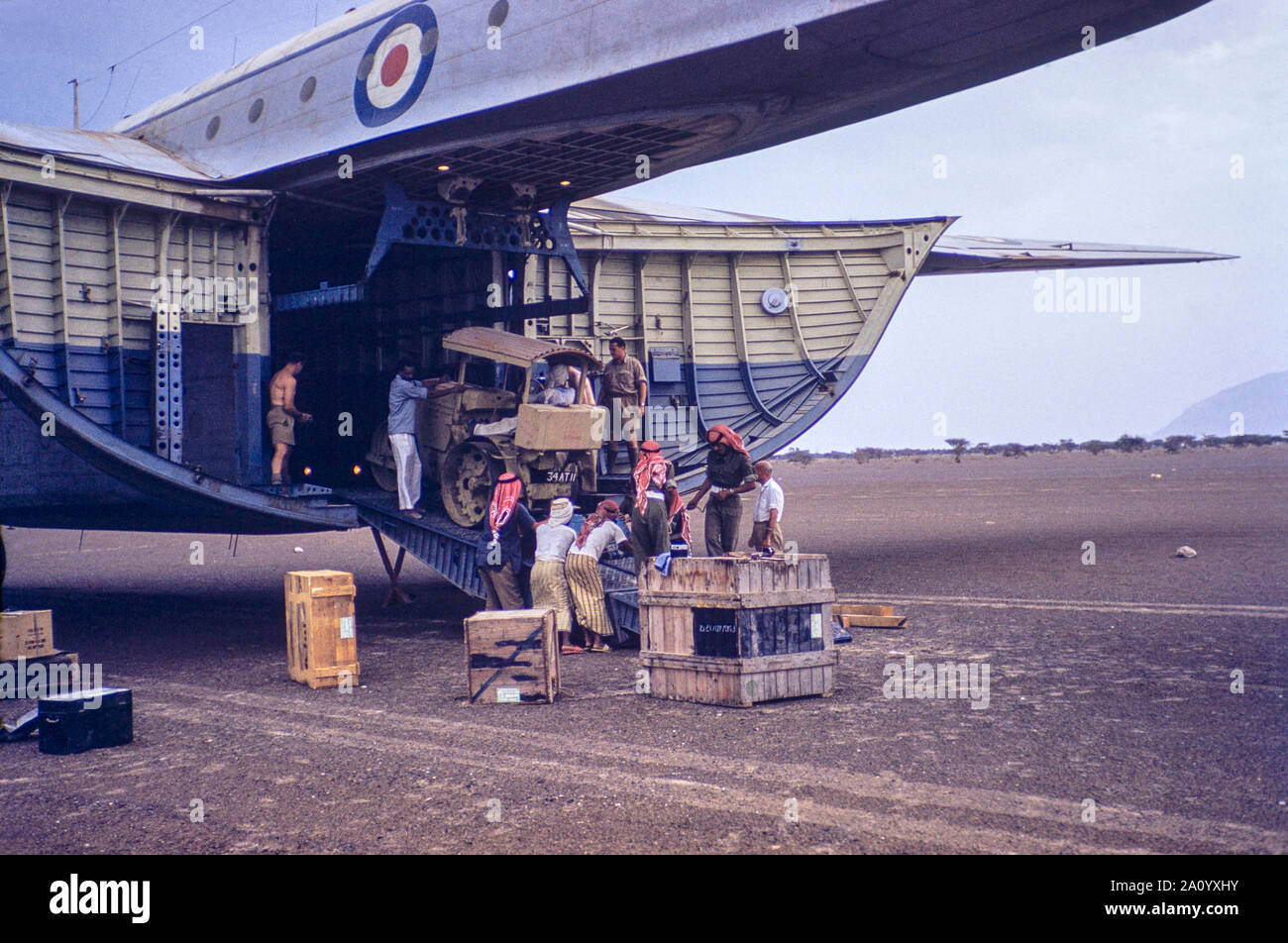 Freight being off loaded from a Beverley heavy transport aircraft ...