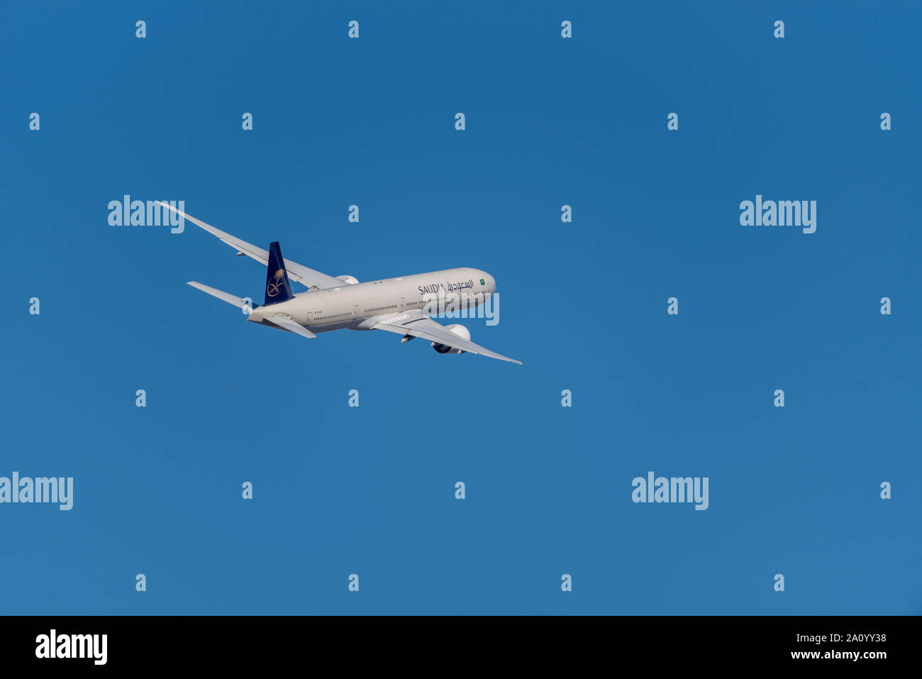 Saudi Arabian Airlines Boeing 777 jet airliner plane HZ-AK41 taking off ...