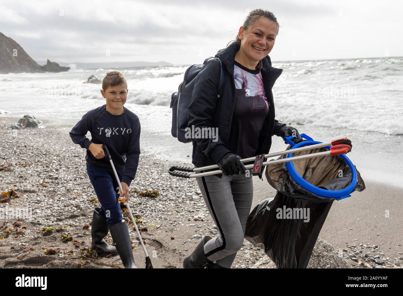 Great British Beach Clean, Finnygook Beach, Cornwall, UK Stock Photo ...