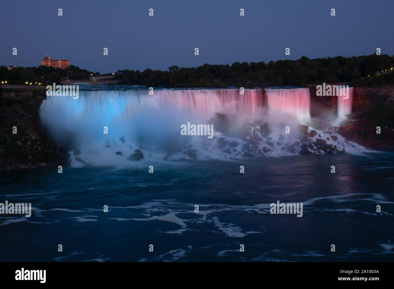 Waterfall White Red Blue Niagara Falls Ontario Canada Night Stock Photo ...